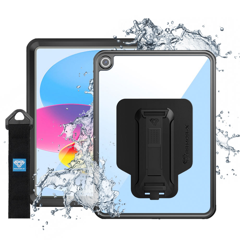 ARMOR-X - IP68 Waterproof Case with Hand Strap for iPad (10th)/(A16) [ Black ] | 株式会社FOX【Bカート】